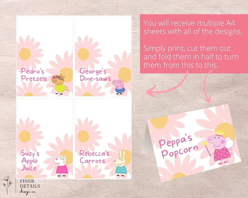 24 Pink Peppa Pig Printable Food Tent Snack Labels Peppa Pig Food Party ...