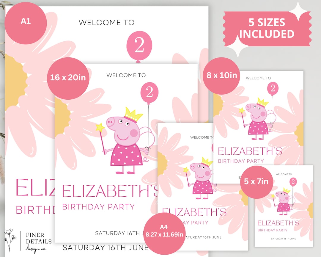 Editable Peppa Pig Birthday Welcome Sign Template Printable Colourful ...
