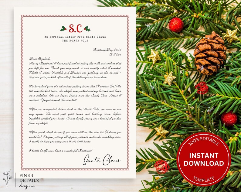Instant Download Editable Santa Letter Printable Template - Etsy