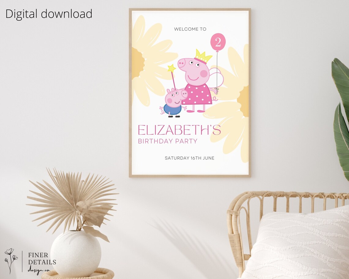 Editable Peppa Pig Birthday Welcome Sign Template Printable Colourful ...