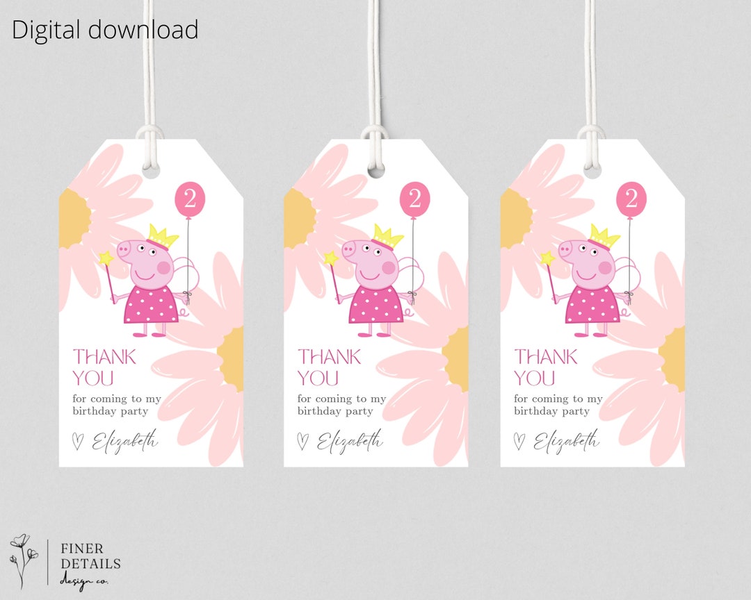Peppa Pig Party Favour Tag Pink Flowers Party Favour Tag - Etsy UK