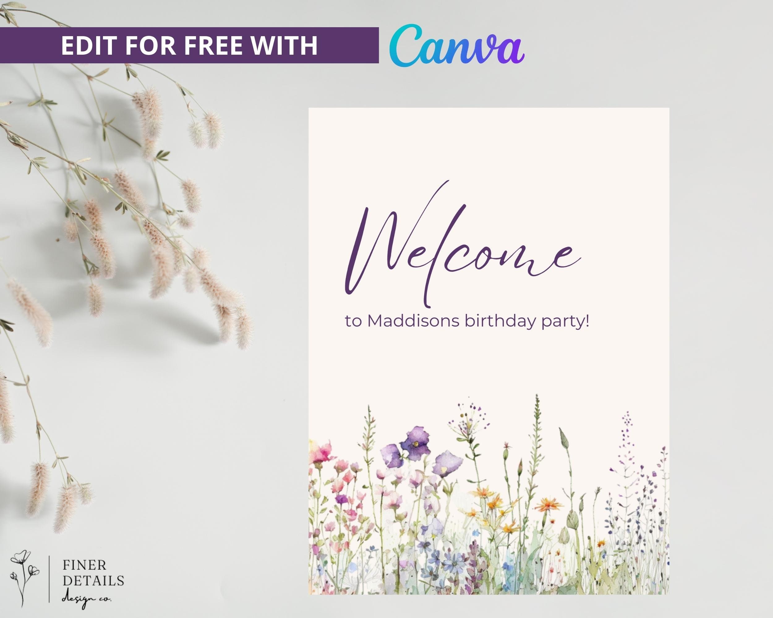 Editable Wildflower Birthday Party Welcome Sign Editable Instant ...