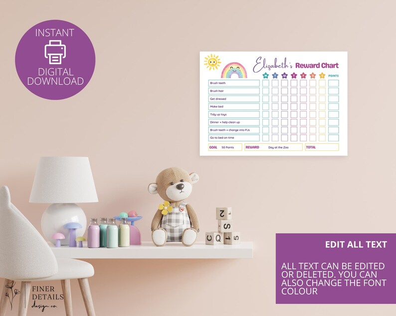 Editable Rainbow Reward Chart, Pastel Chore Chart (digital Download ...