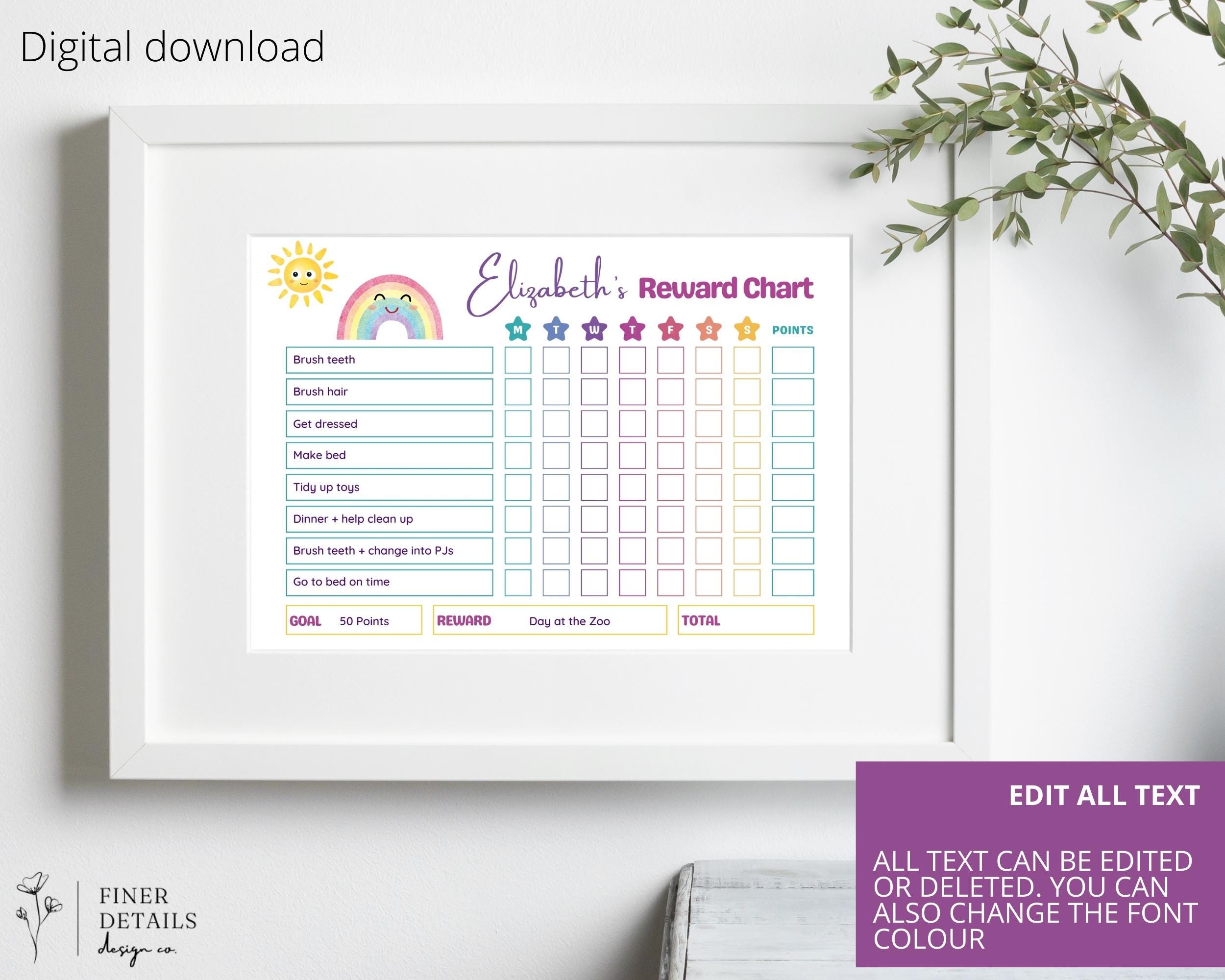 Editable Rainbow Reward Chart, Pastel Chore Chart (digital Download ...