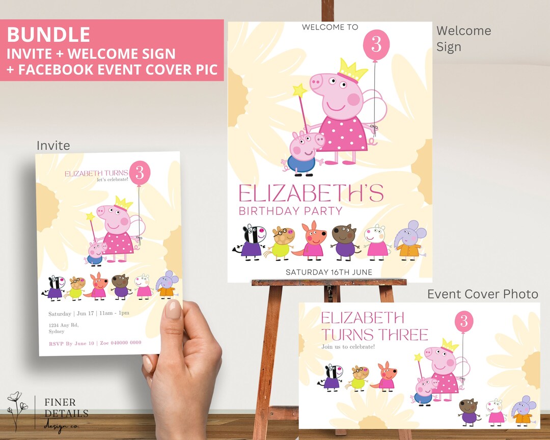 BUNDLE Printable Peppa Pig Birthday Invitation Welcome Sign Colourful ...