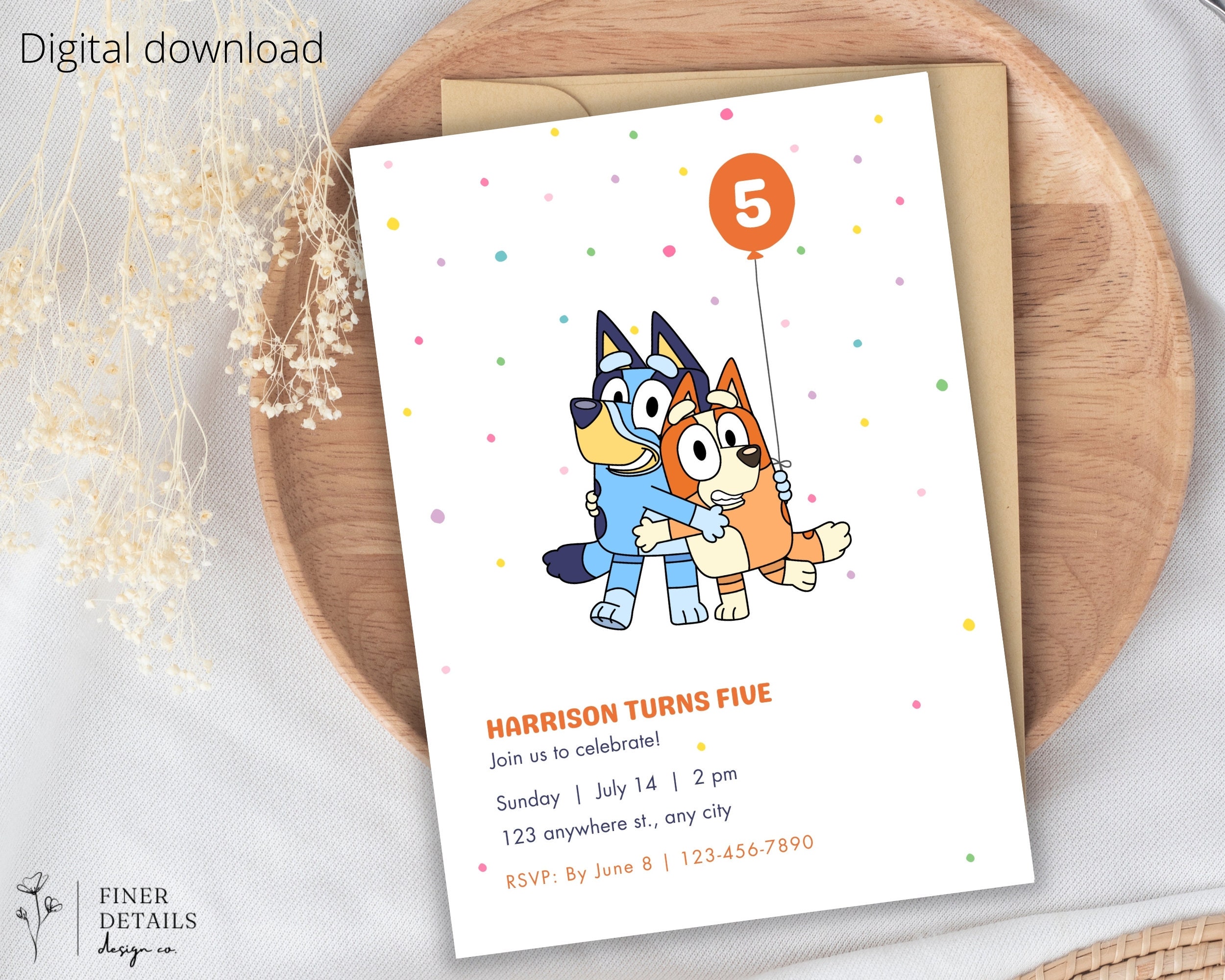 Editable Bluey Birthday Invitation Colourful Orange Bluey Invitation ...
