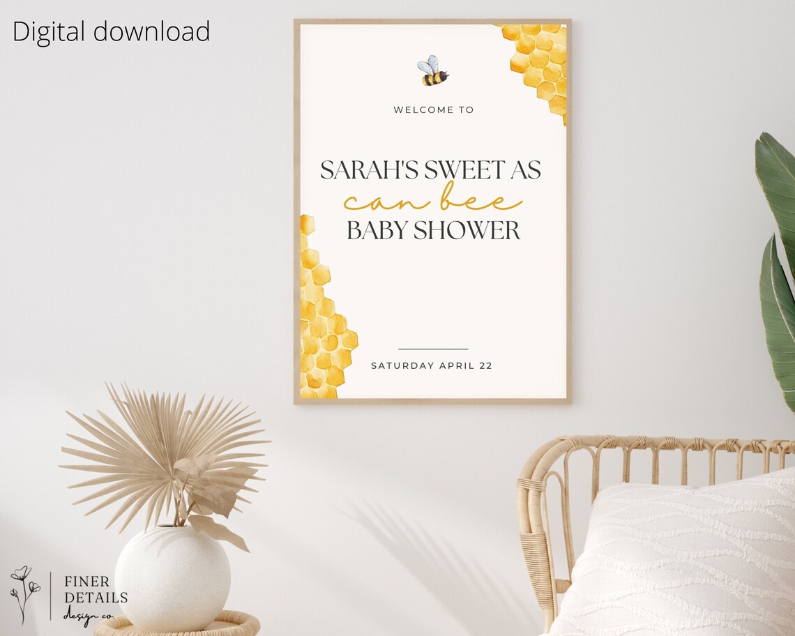 Sweet as Can Bee Baby Shower Welcome Sign Template Bee Baby Shower ...