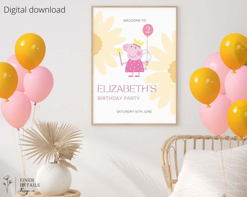 Editable Peppa Pig Birthday Welcome Sign Template Printable Colourful ...