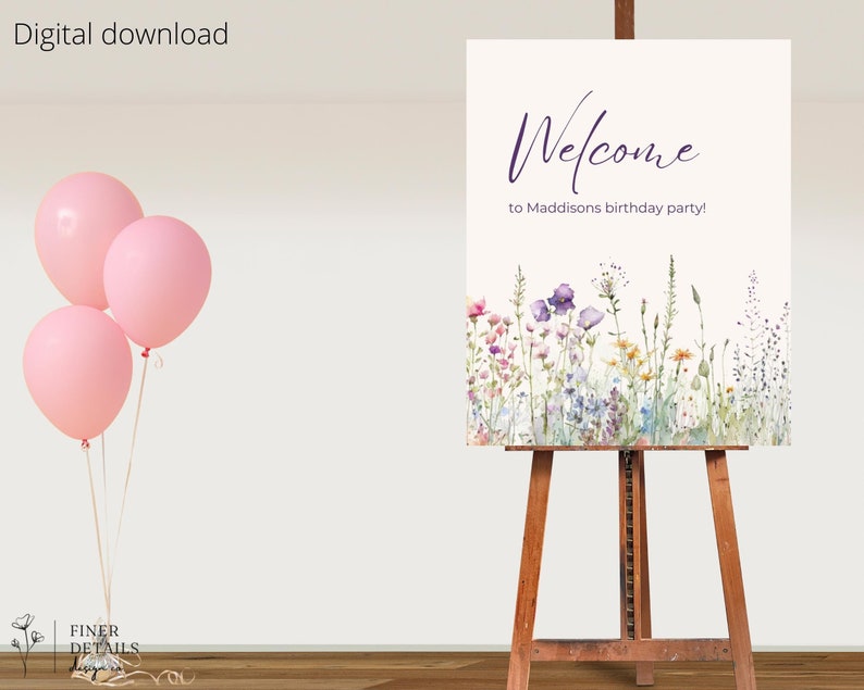 Editable Wildflower Birthday Party Welcome Sign Editable Instant ...