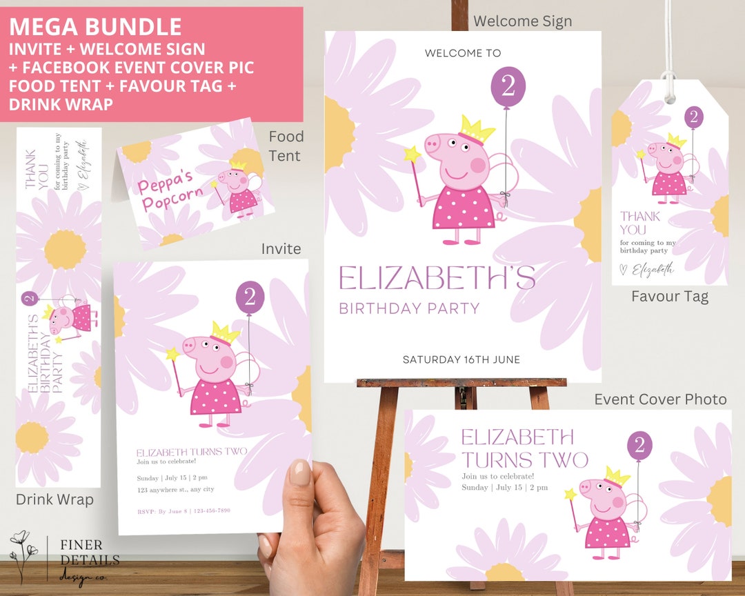 BUNDLE Printable Peppa Pig Birthday Invitation Welcome Sign Colourful ...