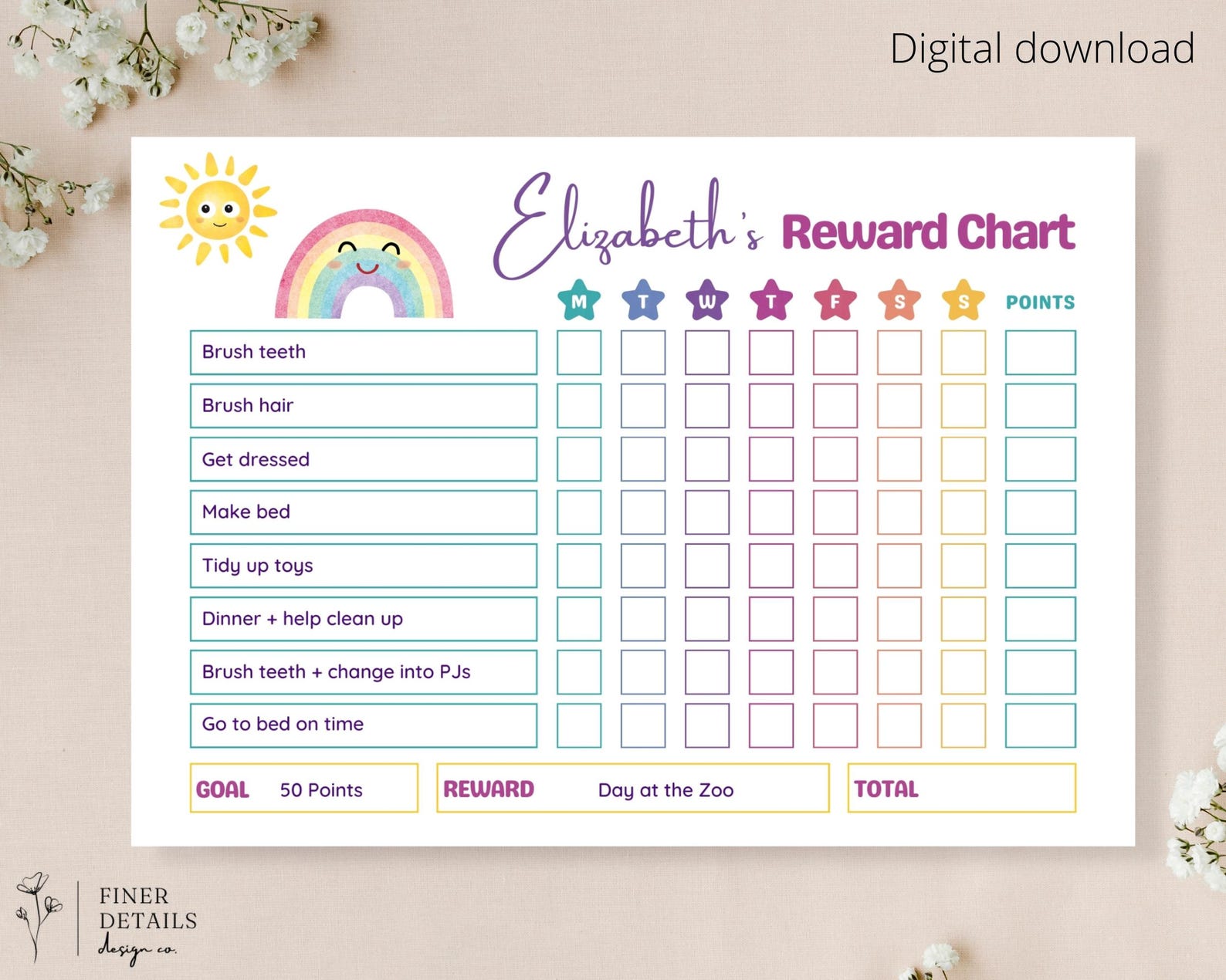 Editable Rainbow Reward Chart, Pastel Chore Chart (digital Download ...