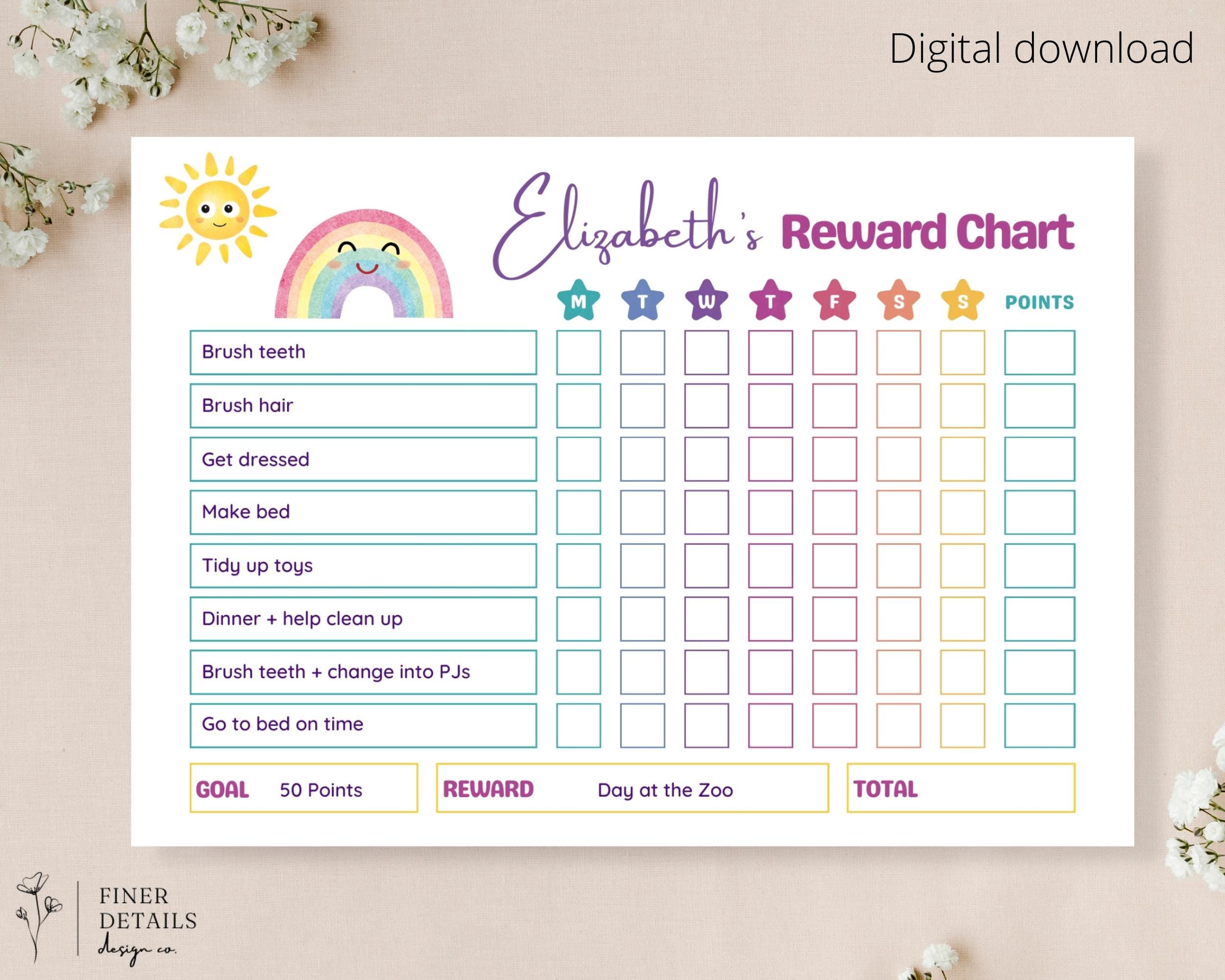 Editable Rainbow Reward Chart, Pastel Chore Chart (digital Download ...