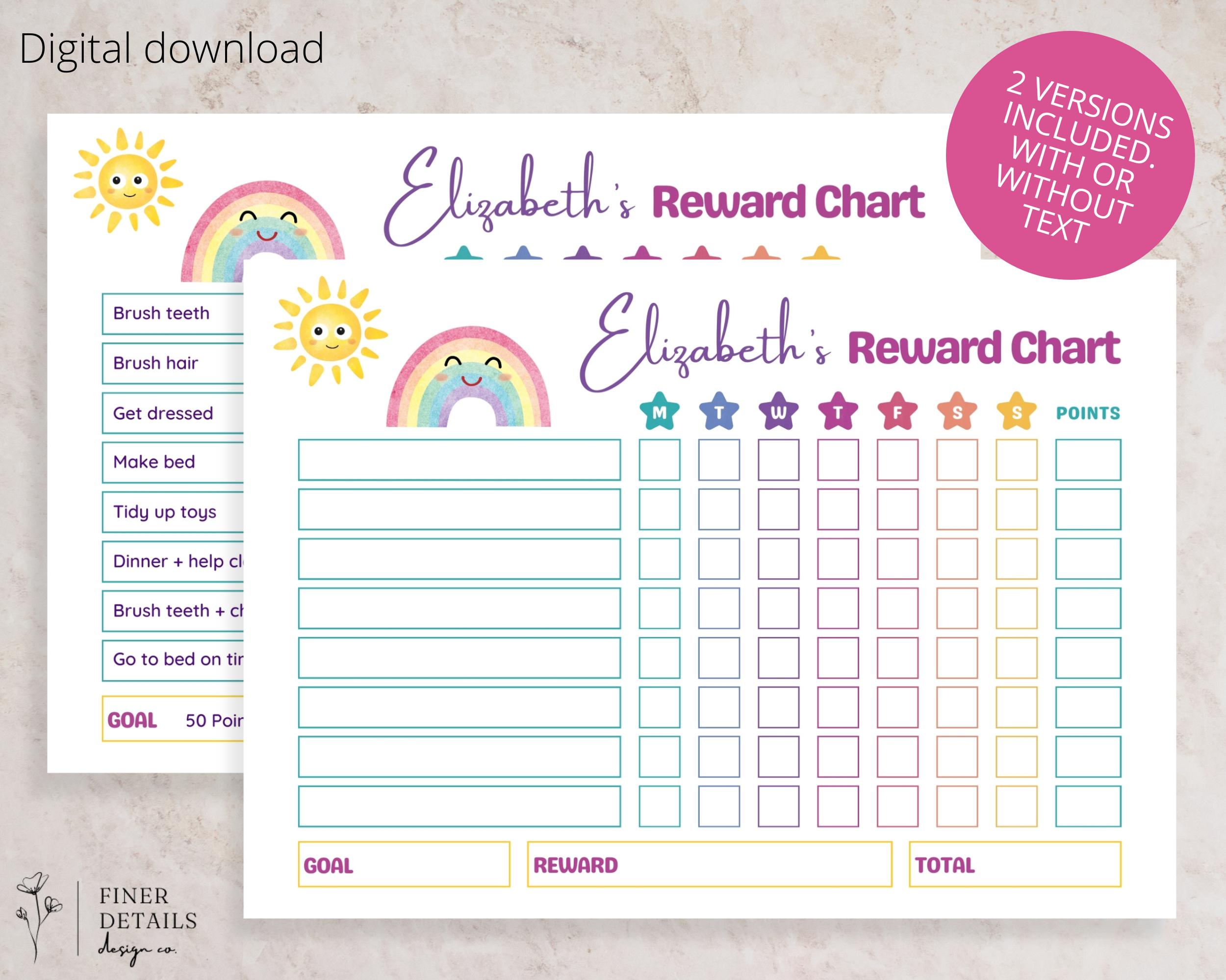Editable Rainbow Reward Chart, Pastel Chore Chart (digital Download ...