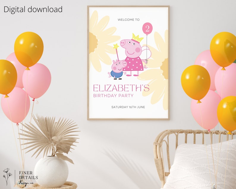 Editable Peppa Pig Birthday Welcome Sign Template Printable Colourful ...