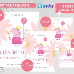 Editable Peppa Pig Birthday Welcome Sign Template Printable Colourful ...