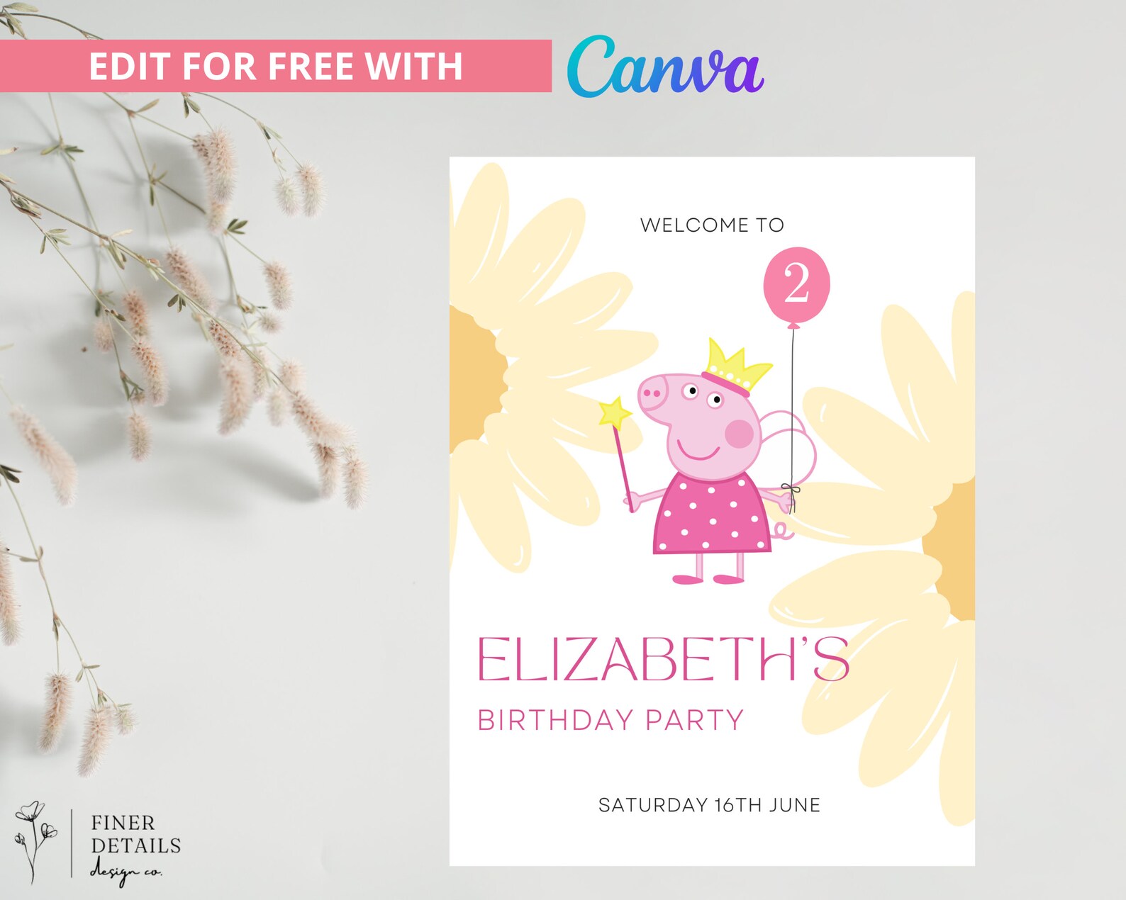 Editable Peppa Pig Birthday Welcome Sign Template Printable Colourful ...