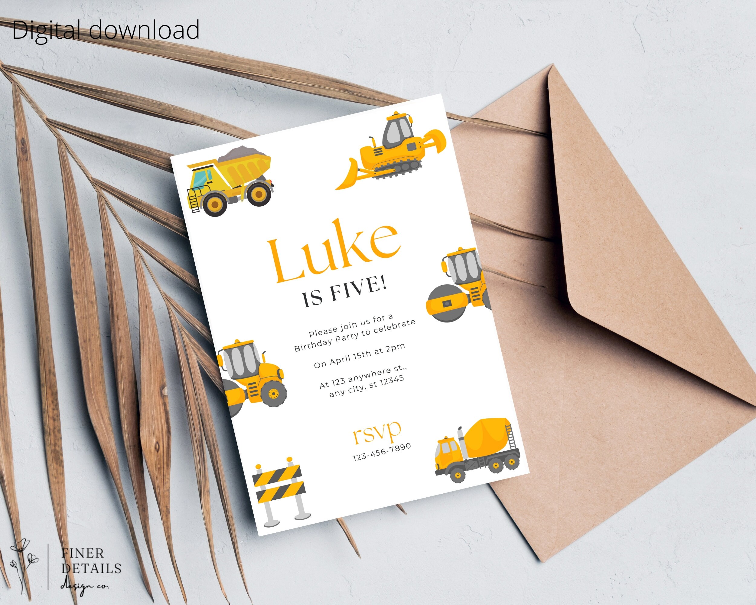 Editable Construction Birthday Invitation Yellow Truck Invitation Boy ...