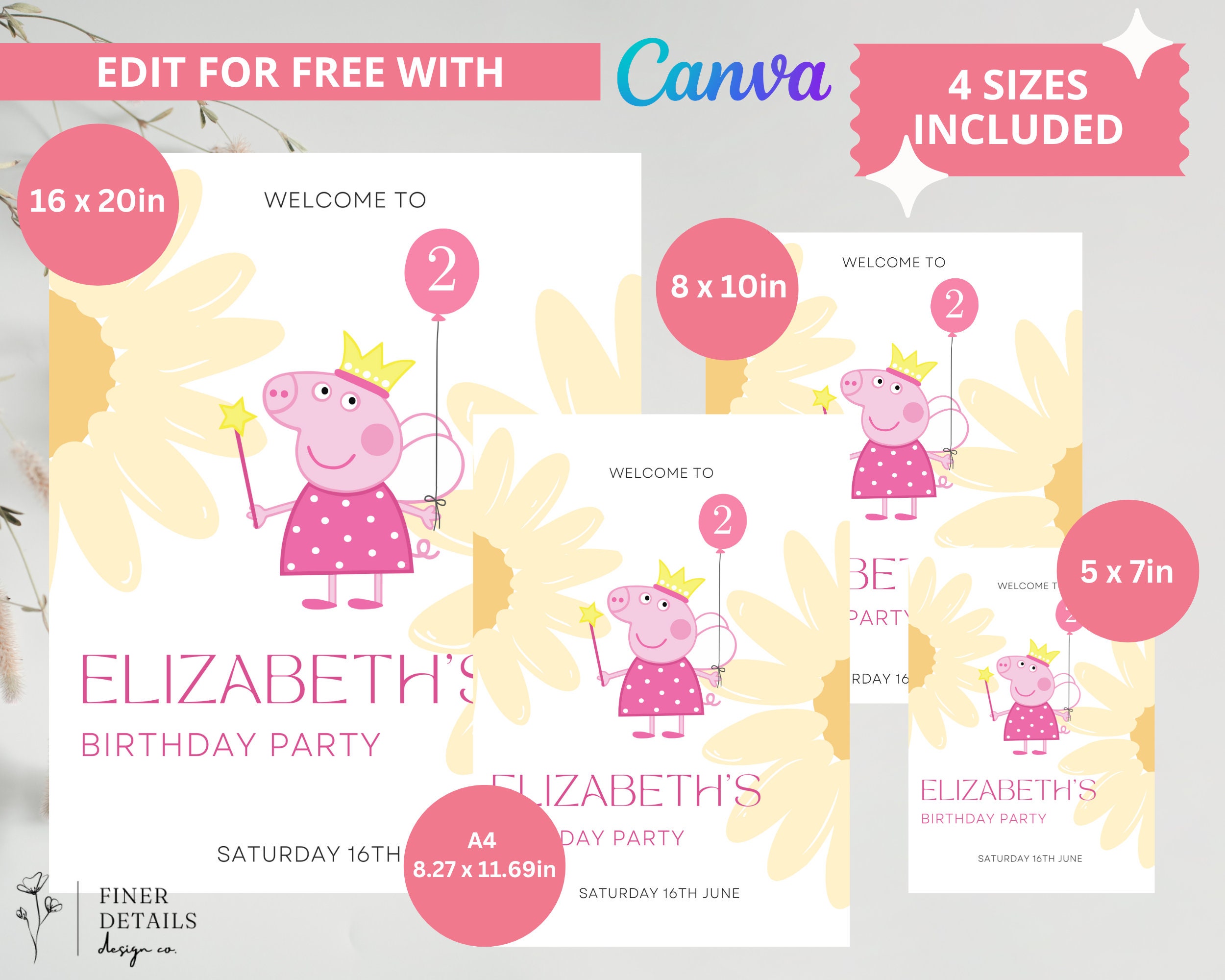 BUNDLE Printable Peppa Pig Birthday Invitation Welcome Sign - Etsy
