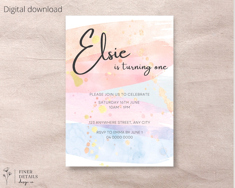 Editable Rainbow Birthday Invitation Colourful Watercolour Invitation ...
