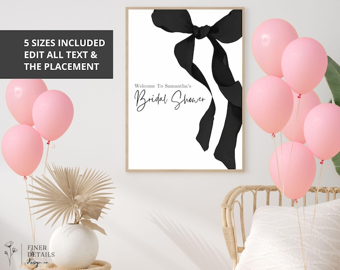 Bow Bridal Shower Welcome Sign Bow Welcome Board Template Editable ...