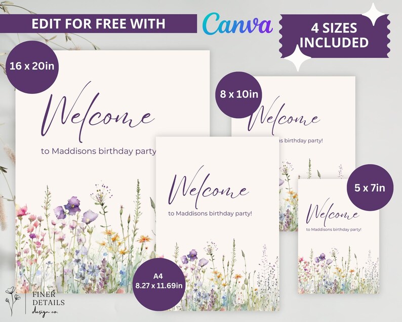 Editable Wildflower Birthday Party Welcome Sign Editable Instant ...