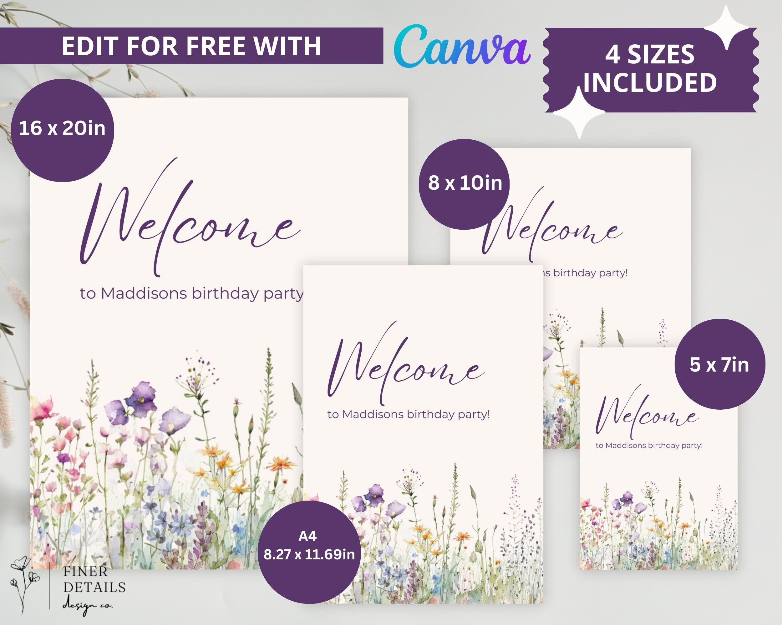 Editable Wildflower Birthday Party Welcome Sign Editable Instant ...