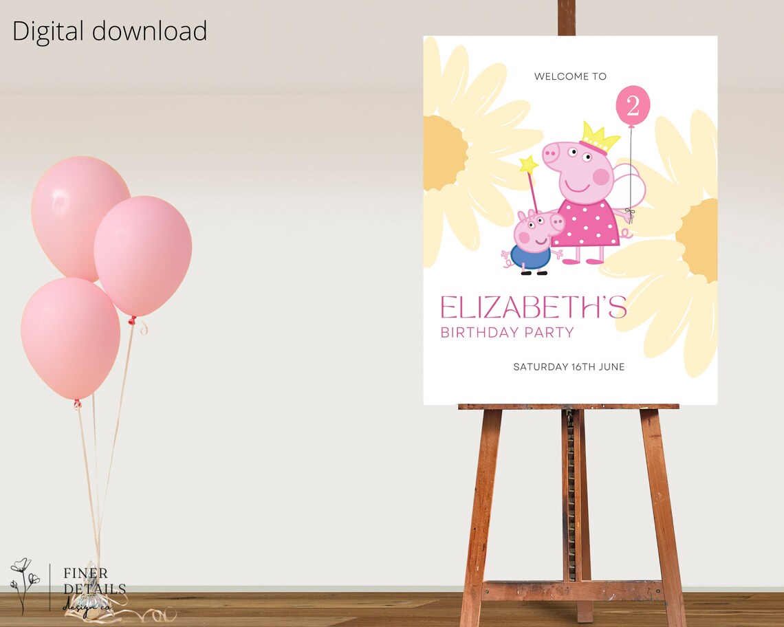 Editable Peppa Pig Birthday Welcome Sign Template Printable Colourful ...