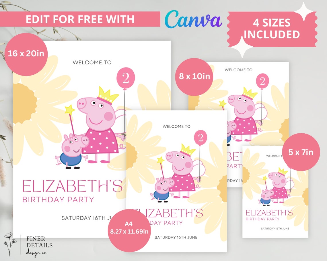 Editable Peppa Pig Birthday Welcome Sign Template Printable Colourful ...