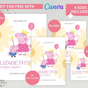 Editable Peppa Pig Birthday Welcome Sign Template Printable Colourful ...