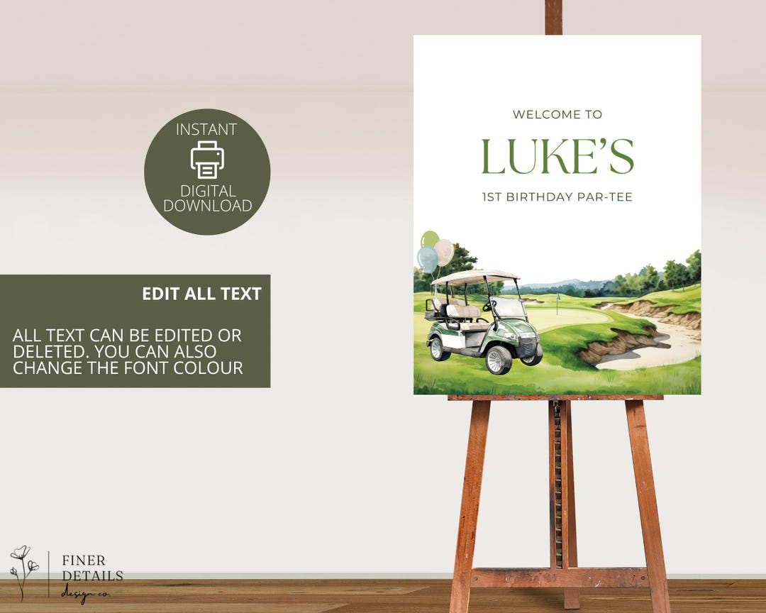 Printable Golf First Birthday Welcome Sign, Hole-in-one Welcome Sign ...