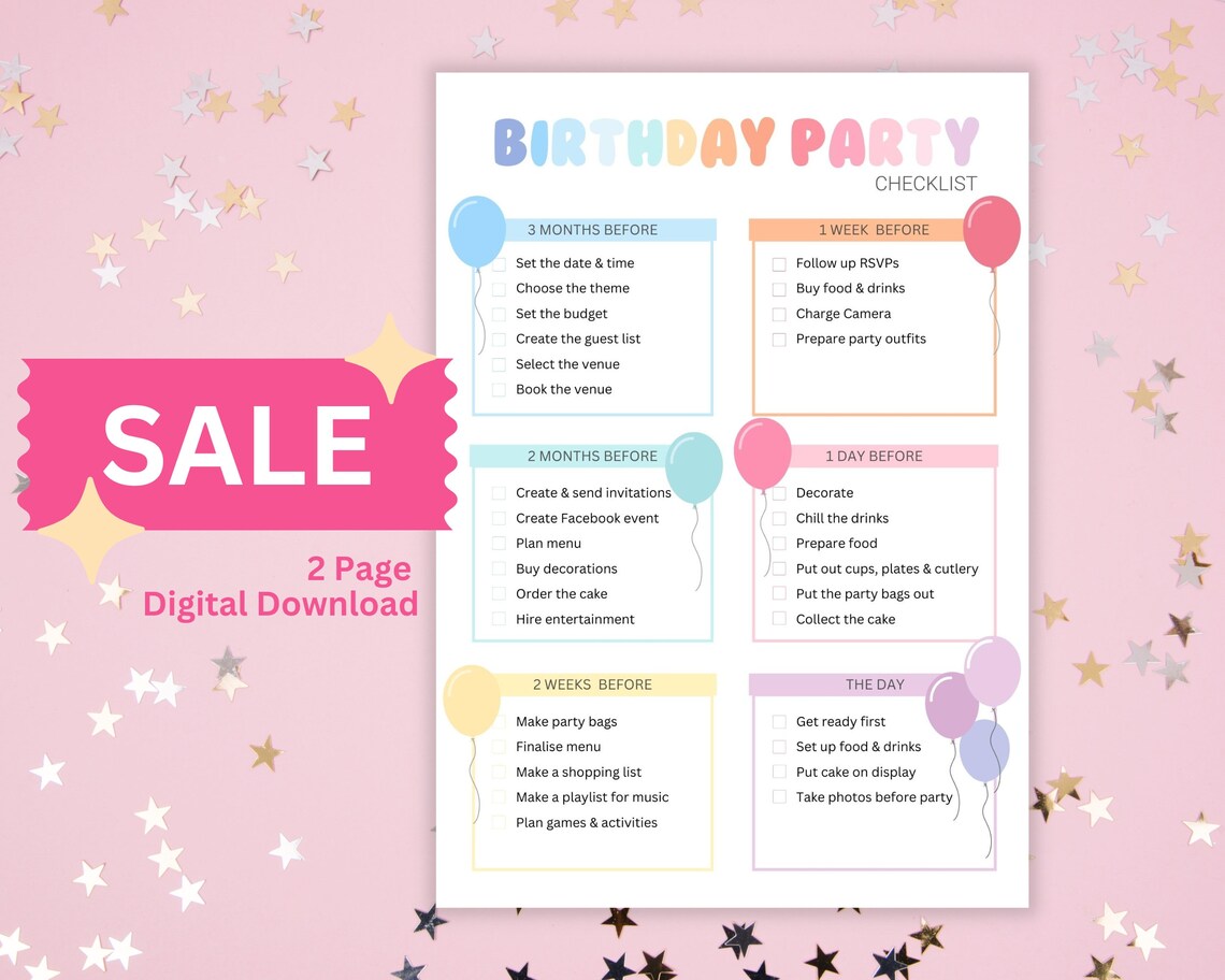 Printable Party Planner Birthday Planner Birthday Party Checklist Party ...