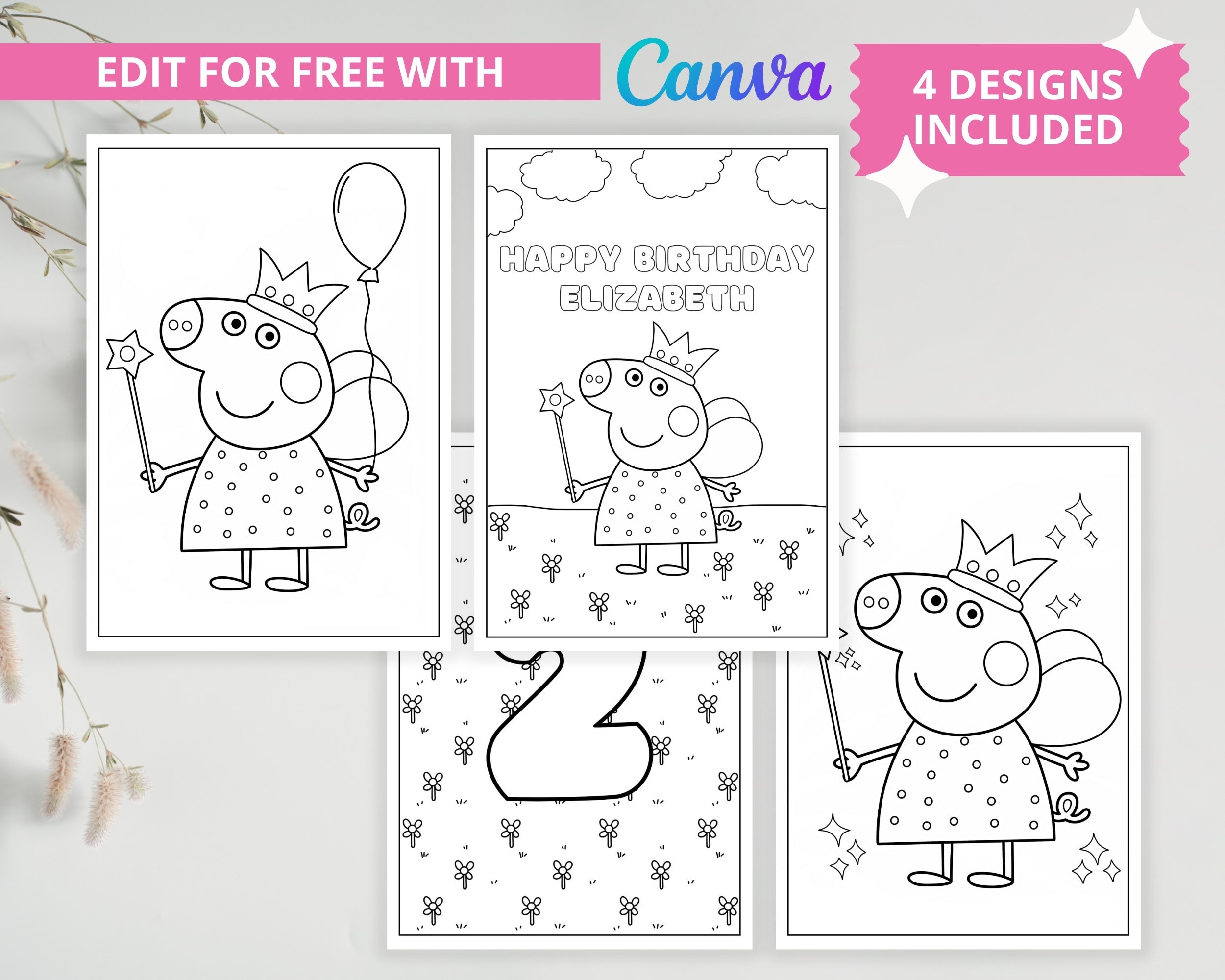 Printable Peppa Pig Birthday Colouring Pages, 4 Sheets Included - Etsy