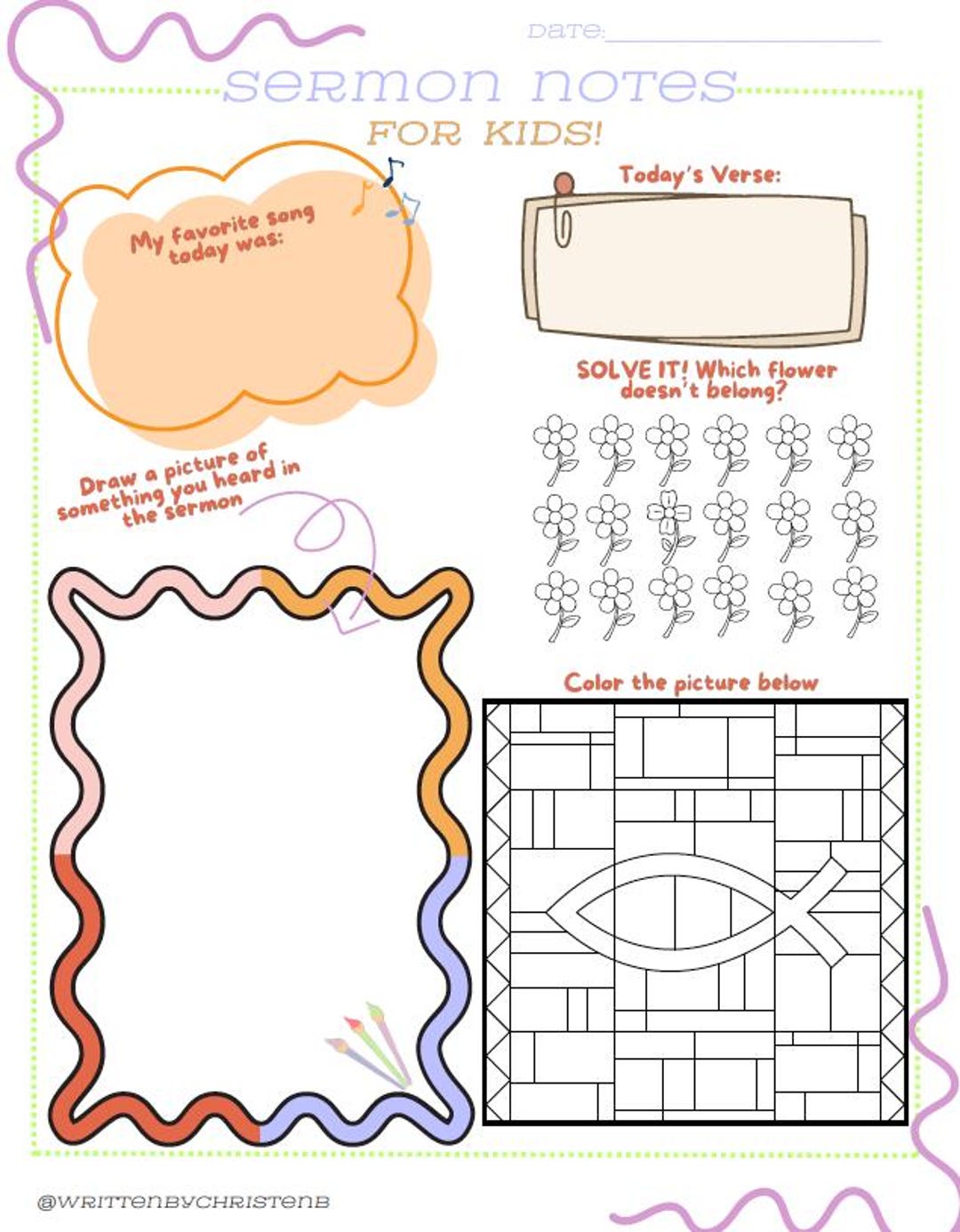 Kids Sermon Notes (color) - Etsy