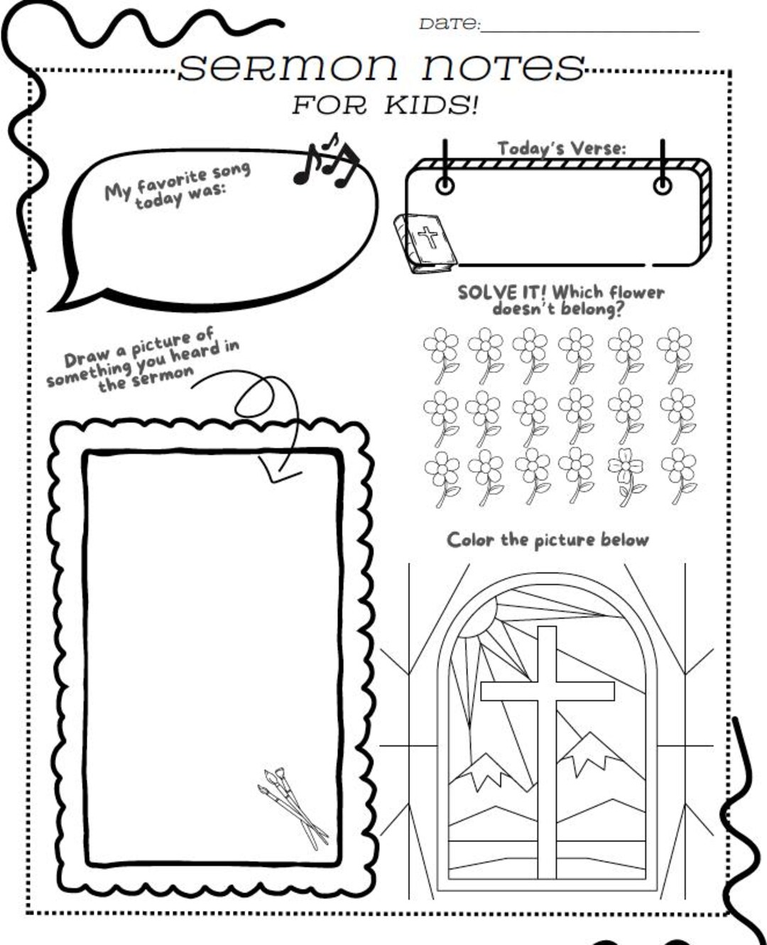 Kids Sermon Notes (B&W) - Etsy