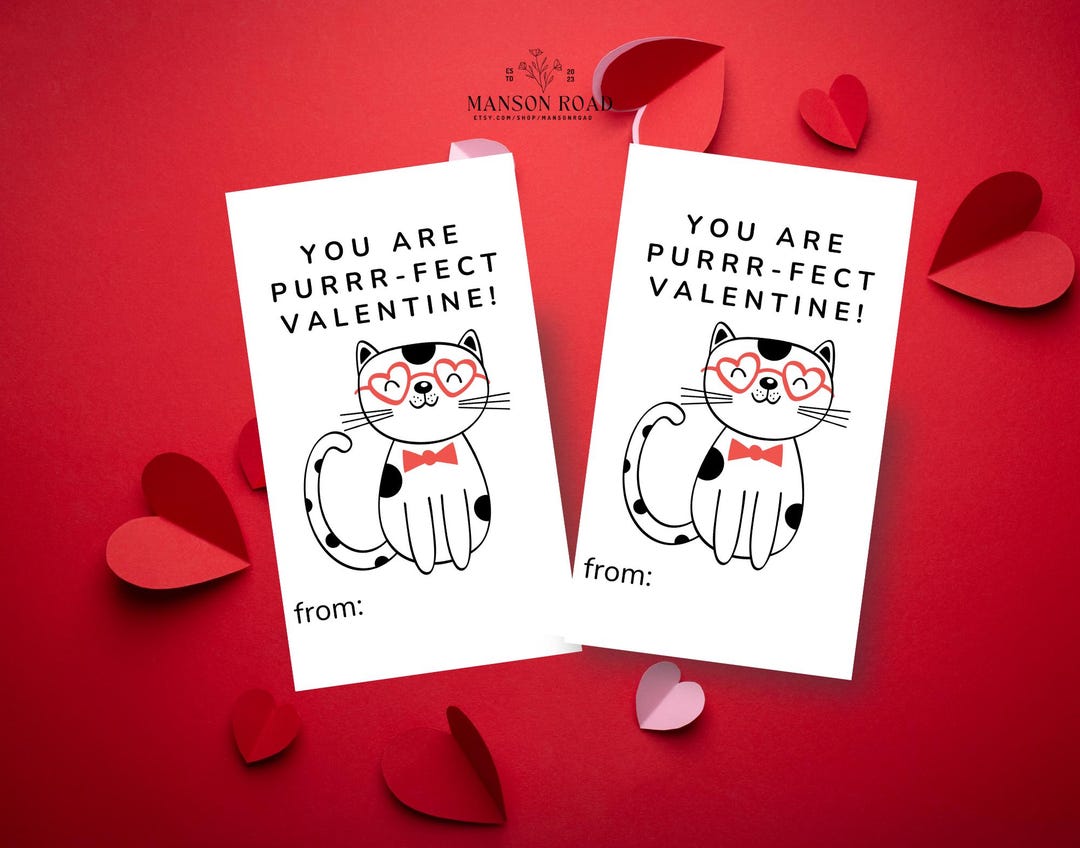 You Are Purr-fect Valentine Cat Cards – Printable Classroom Valentines ...