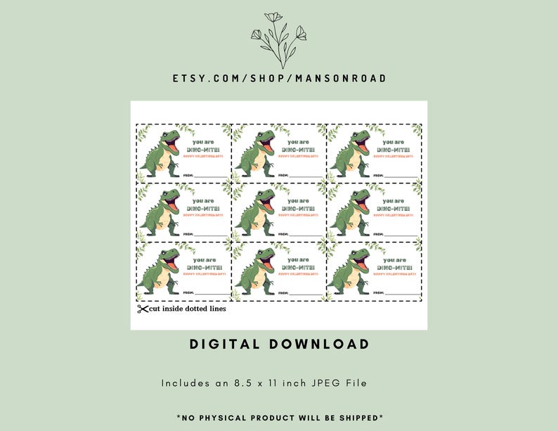 You Are Dino Mite Valentine Cards - Printable Classroom Valentines ...