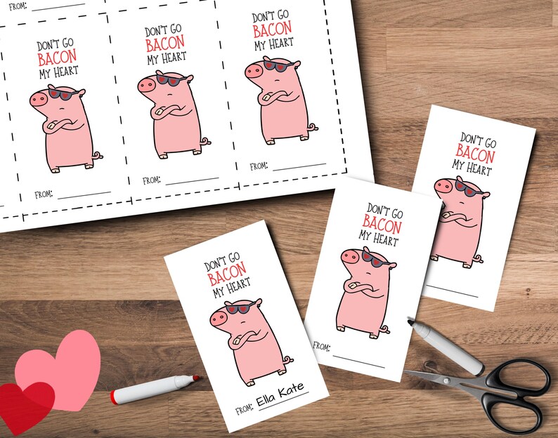 Don’t Go Bacon My Heart Printable Valentine Cards – Cute Pig Pun ...