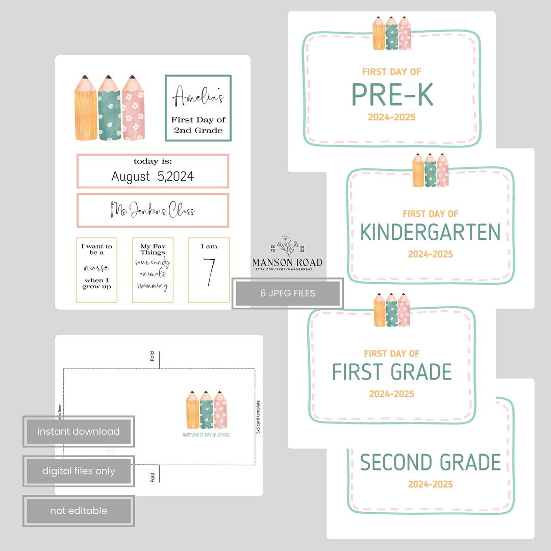 Pencil Themed First Day of School Keepsake - Printable School Memory ...