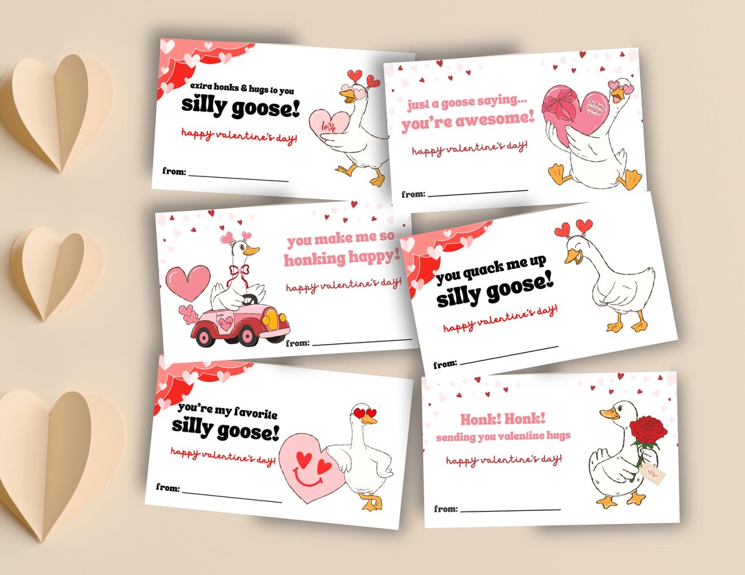 Silly Goose Valentine Card Bundle - Kids Classroom Printable - Digital ...