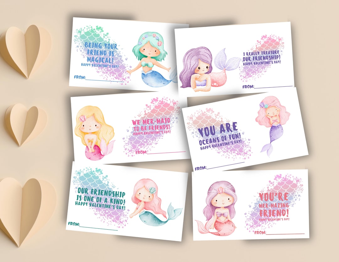 Mermaid Valentine Card Bundle - Kids Classroom Printable - Digital ...
