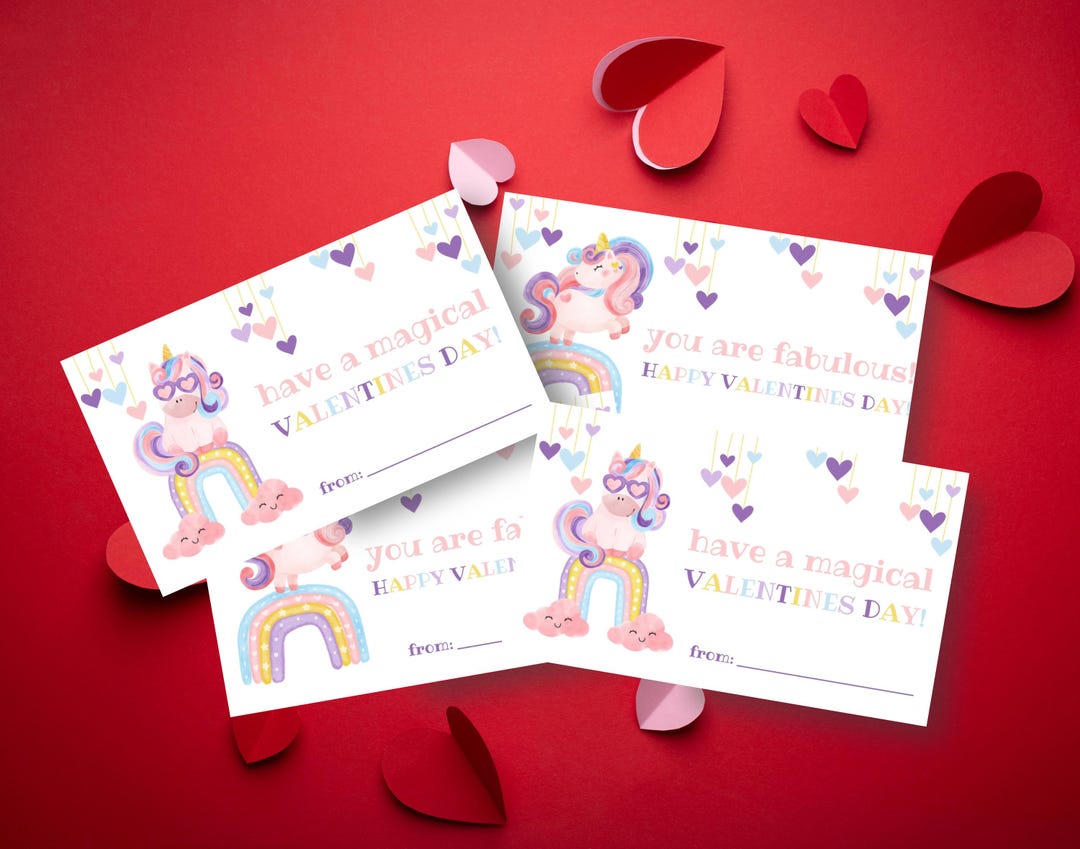 Set of Magical Unicorn Valentine Cards – “have a Magical Valentine’s ...