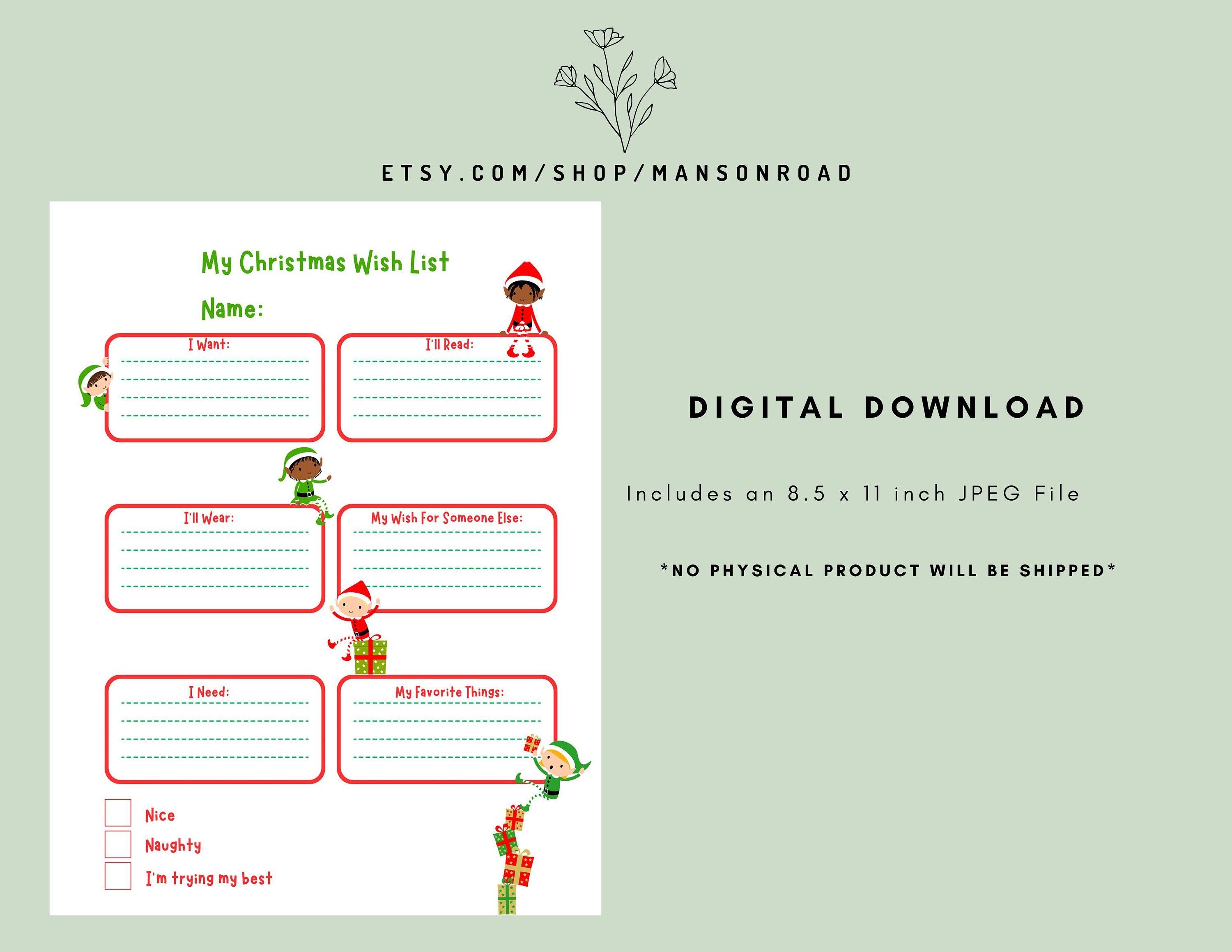 Printable Christmas Wish List for Kids – Festive Holiday Gift List - Etsy