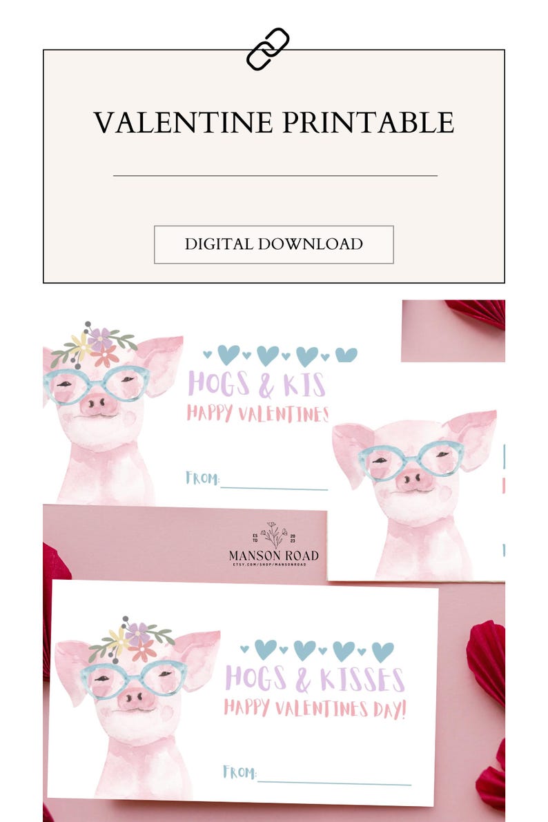 Hogs & Kisses Valentine Cards - Printable Classroom Valentines ...