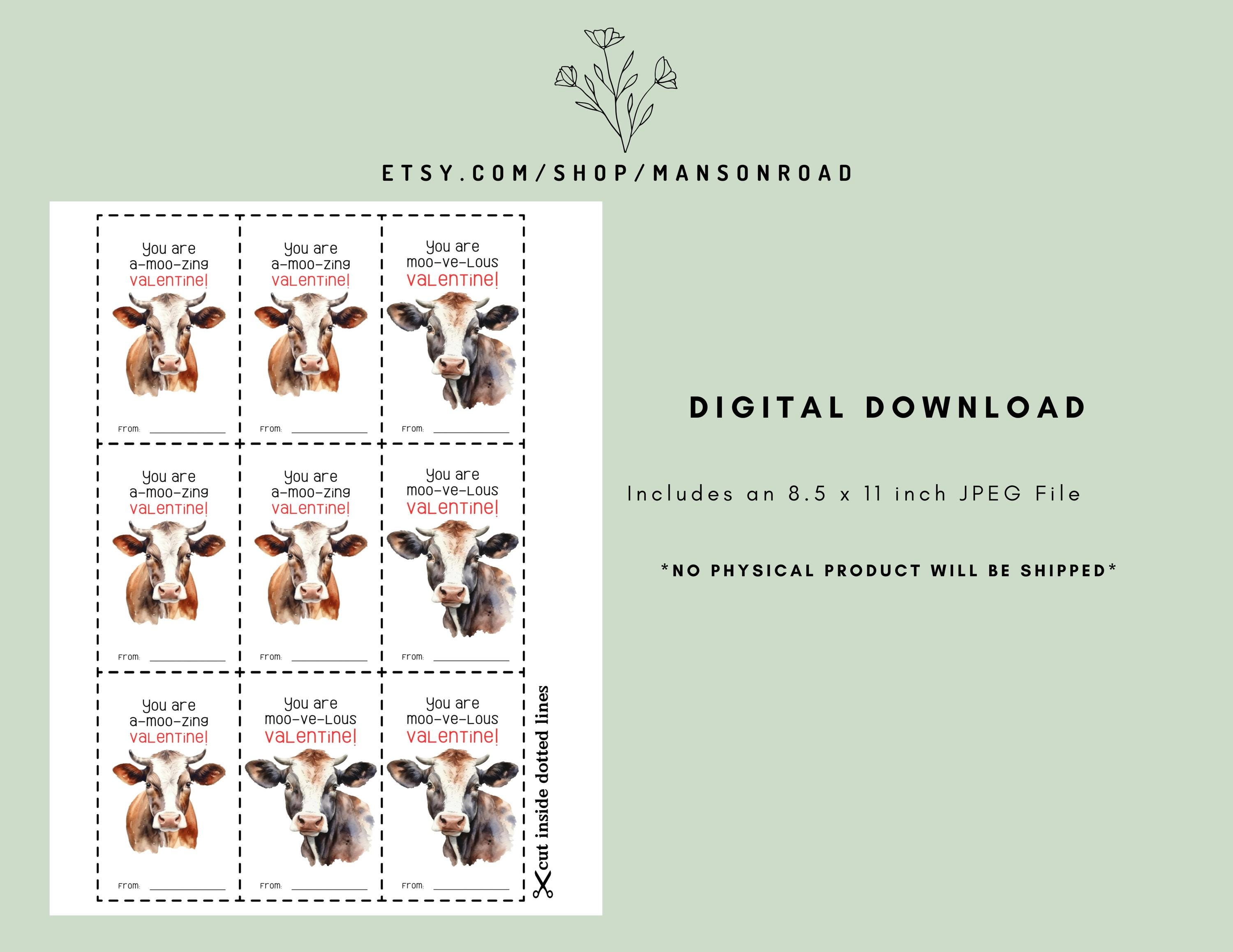 Funny Farm Cow Valentine Cards - Printable Classroom Valentines ...