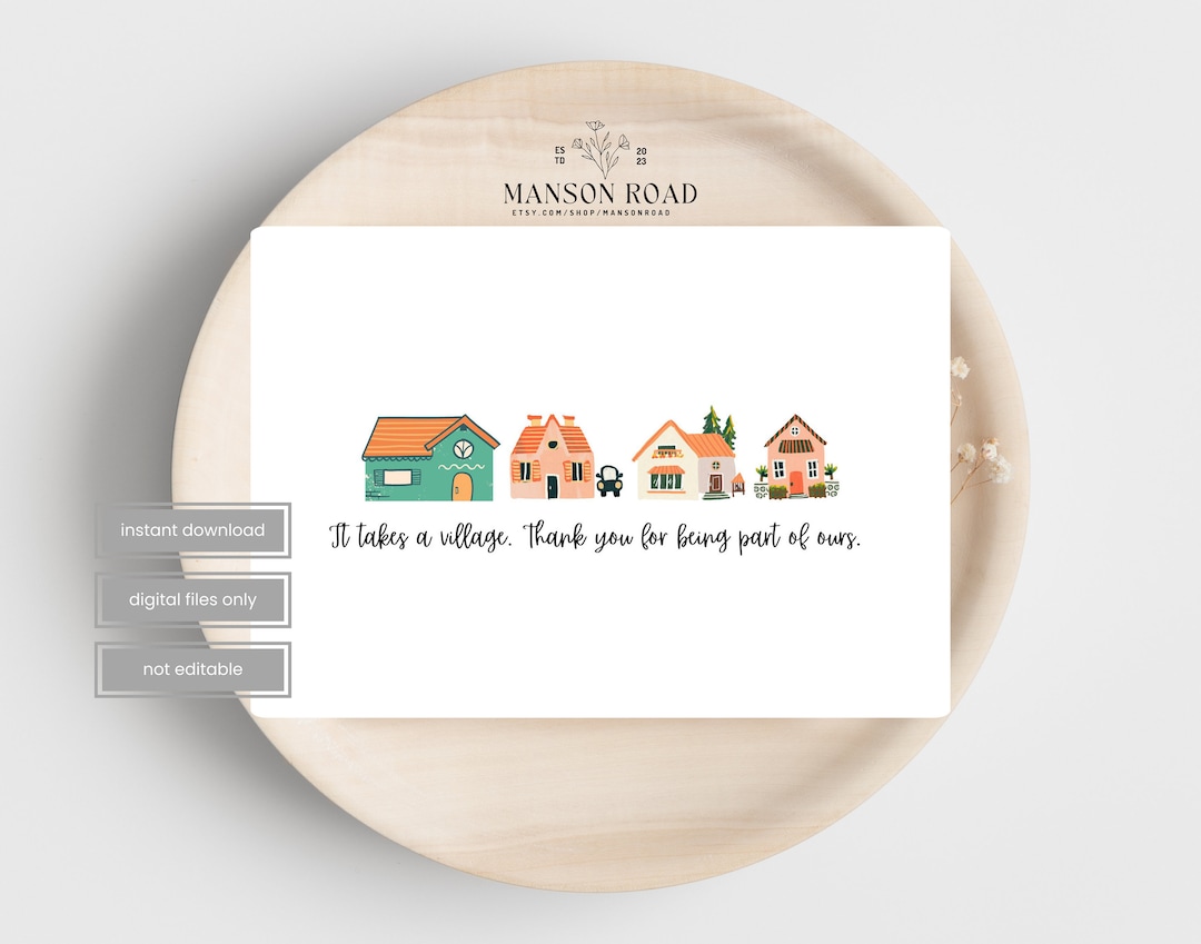 It Takes a Village Thank You Card Heartfelt Appreciation for Your ...