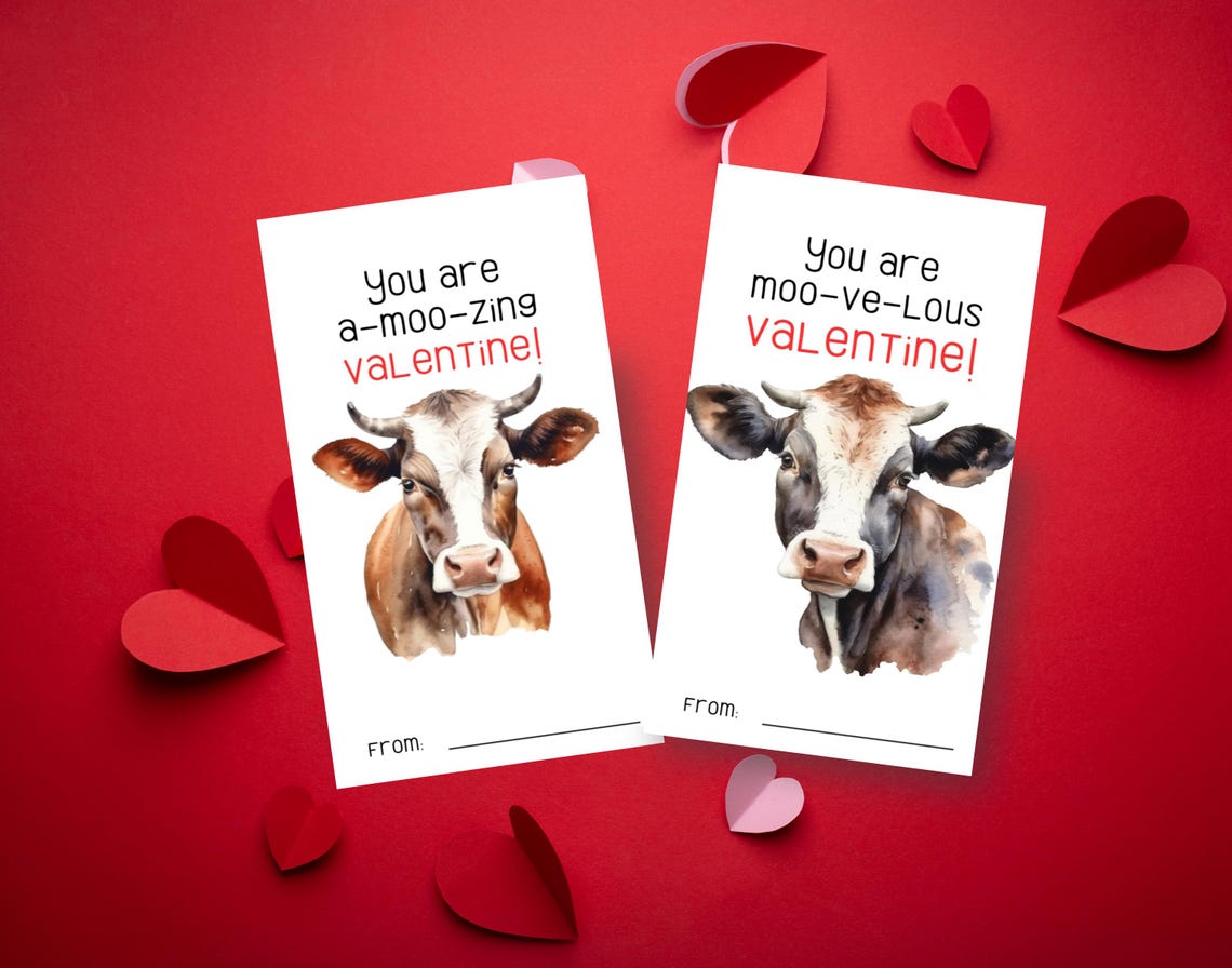 Funny Farm Cow Valentine Cards - Printable Classroom Valentines ...