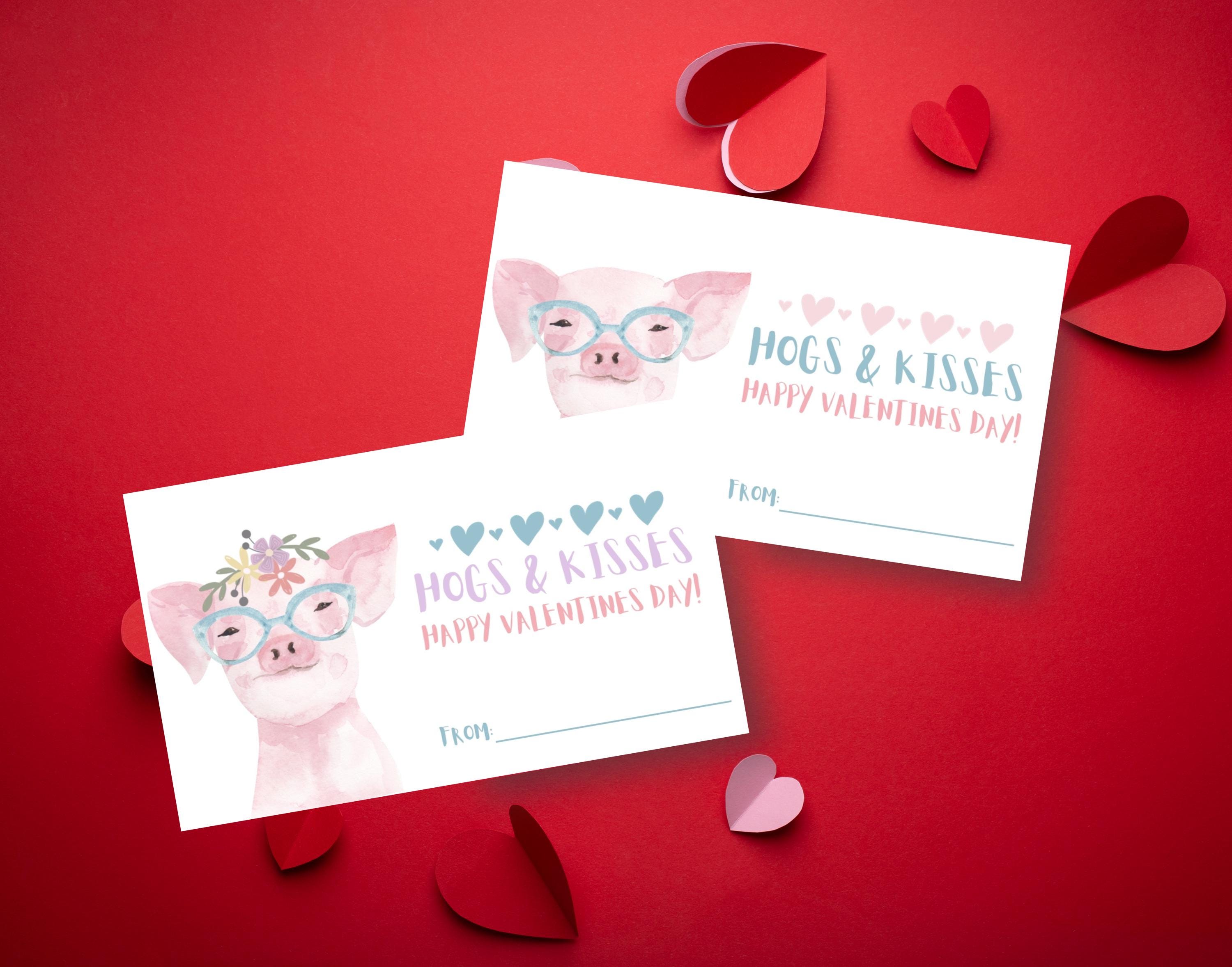 Hogs & Kisses Valentine Cards - Printable Classroom Valentines ...