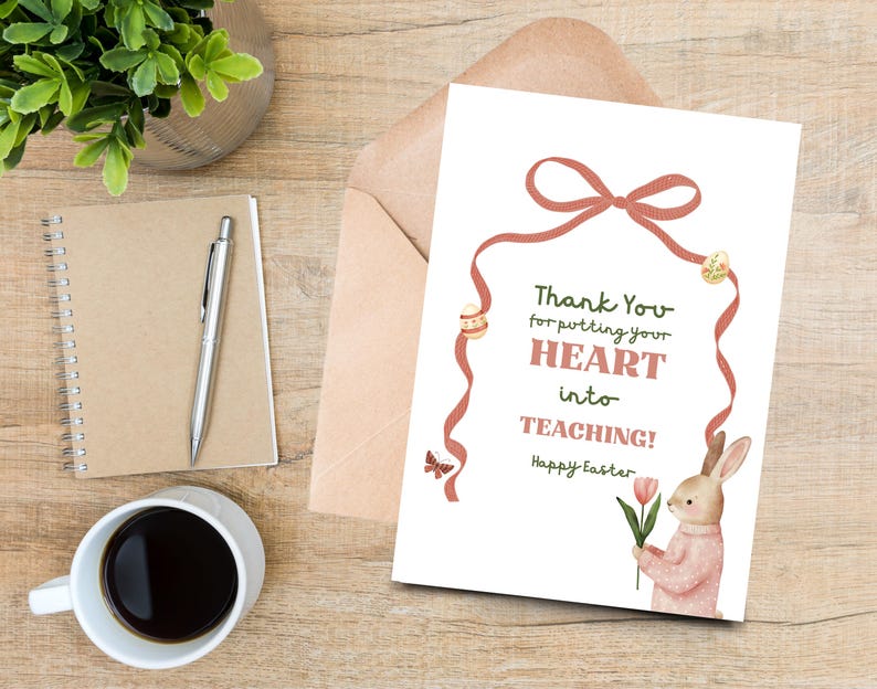 Thank You Teacher Easter Card - Printable Teacher Appreciation - Bunny ...