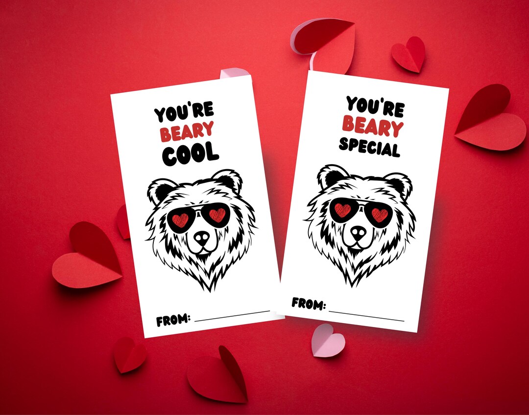 Bear Valentine's Day Cards - Printable Classroom Set - Digital Download ...