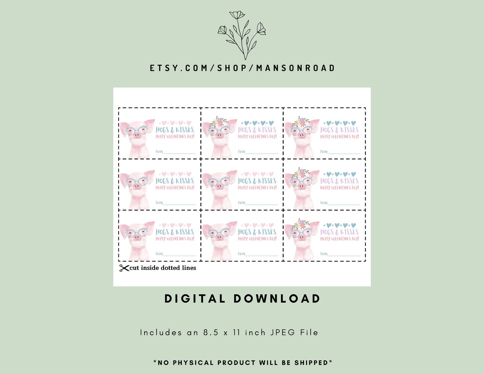 Hogs & Kisses Valentine Cards - Printable Classroom Valentines ...
